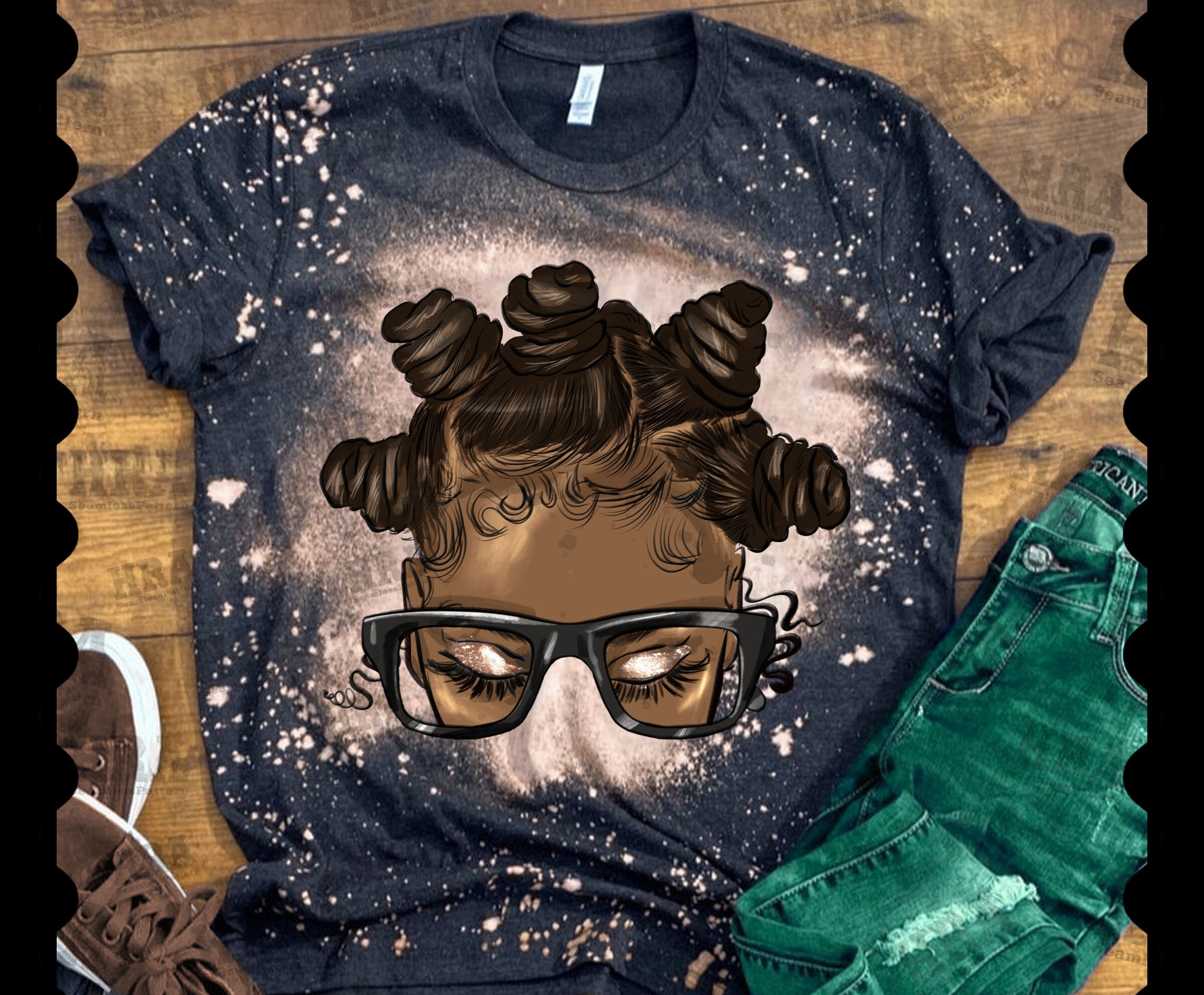 Afro Messy Bun Bantu Knots Hairstyle Wayfarer Glasses Png Sublimation ...