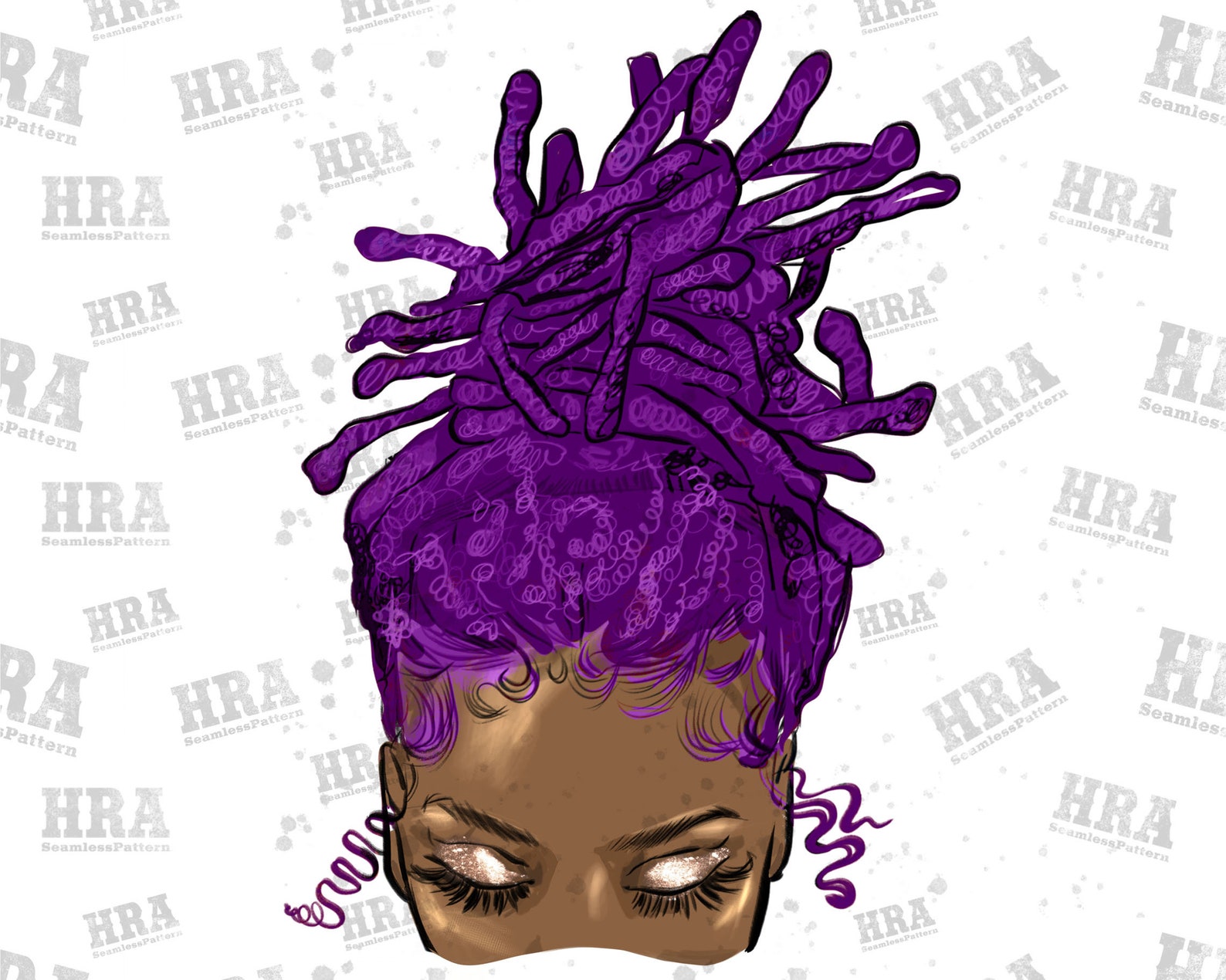 Afro Messy Bun Purple Locs Hair Plain Png Sublimation Design, Black ...
