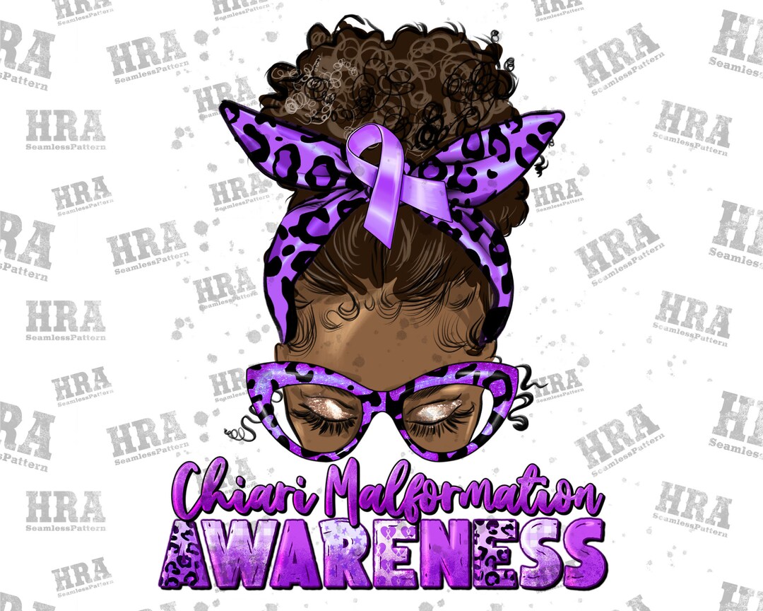 Chiari Malformation Awareness Afro Messy Bun Png Sublimation Design ...