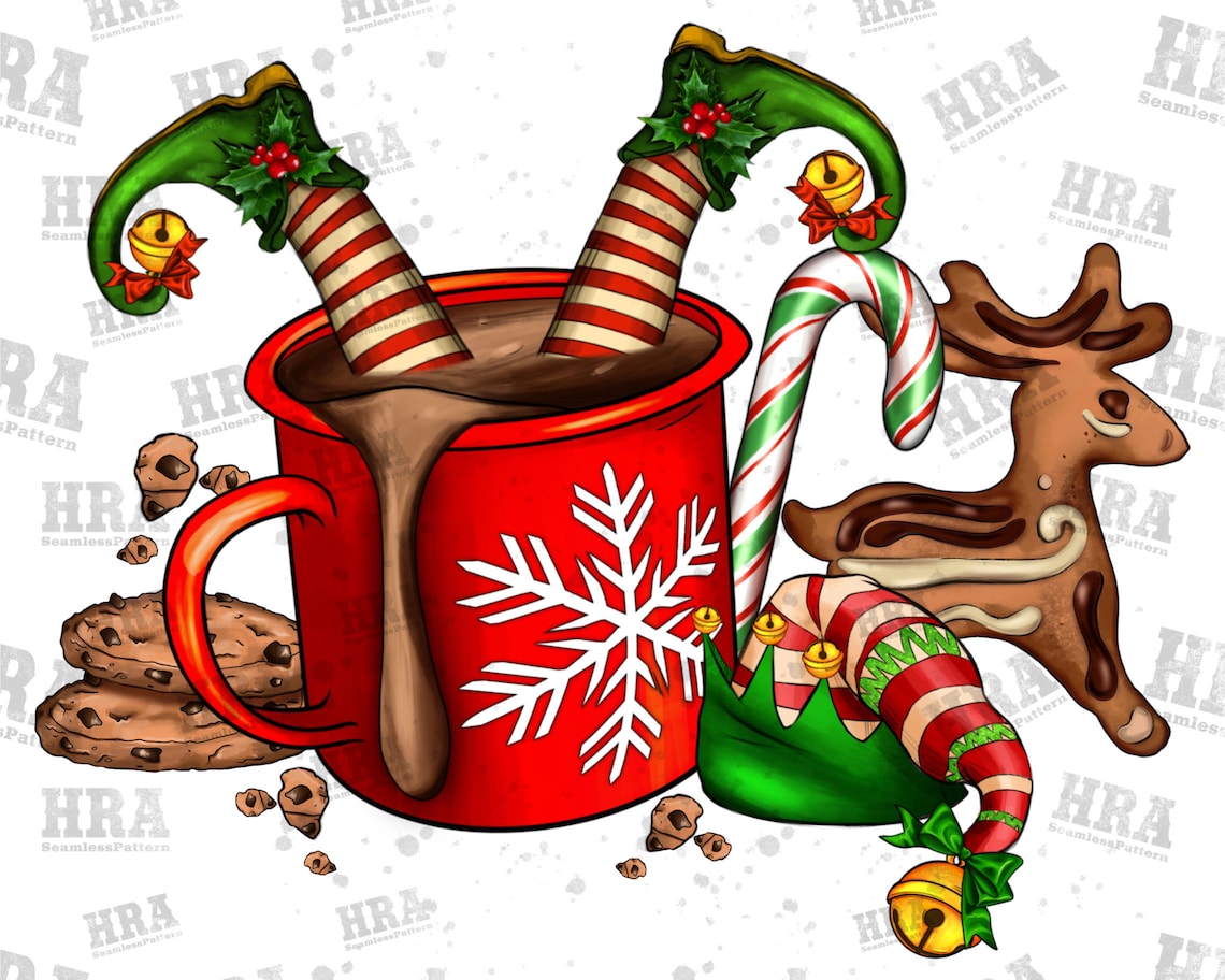 Cup of Chocolate and Cookies With Christmas Elf Png - Etsy