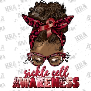 Sickle Cell Awareness Afro Messy Bun Png Sublimation Design, Black ...
