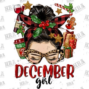 Messy Bun December Girl Png Sublimation Design Download, Christmas Png ...
