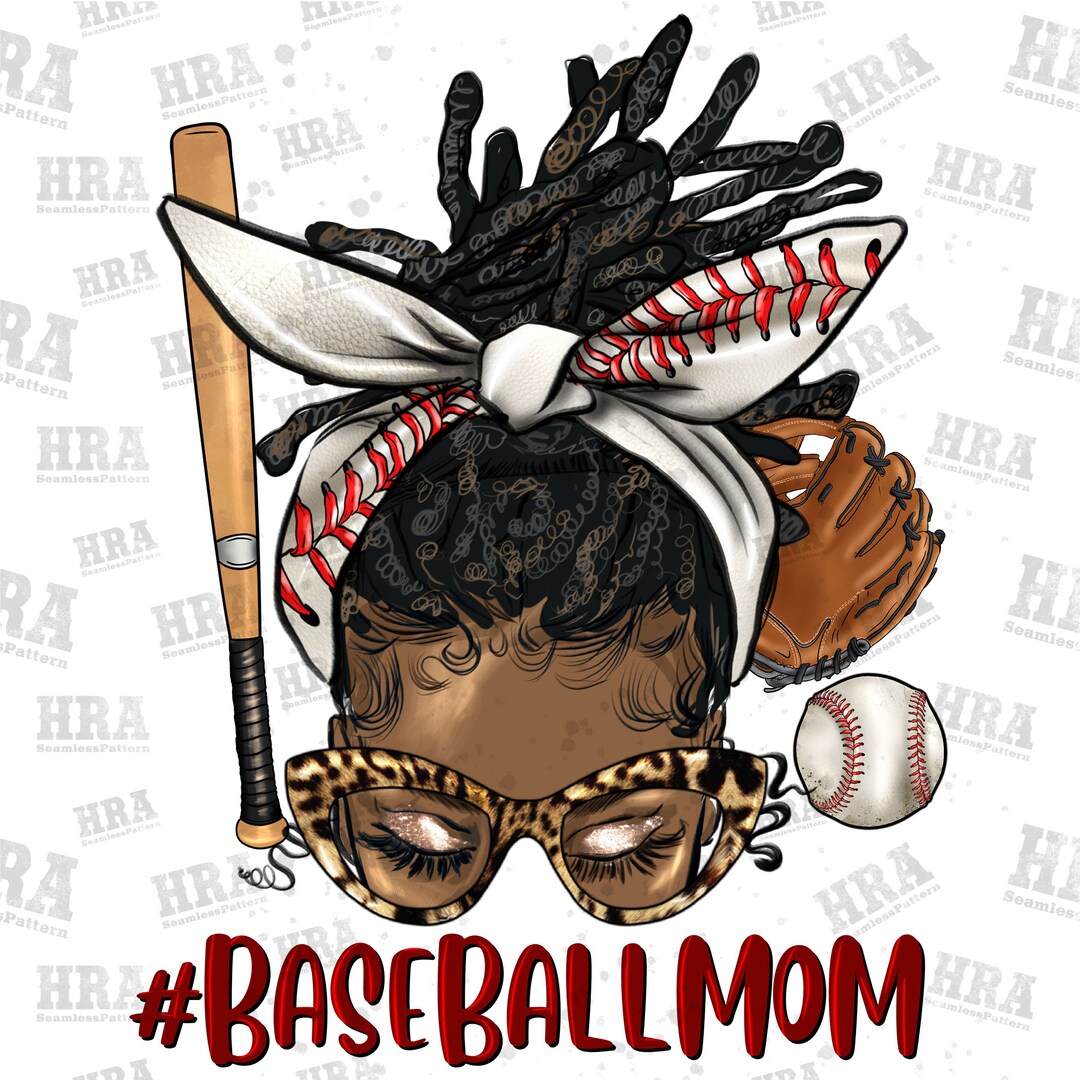 Afro Locs Messy Bun Baseball Mom Png Sublimation Design Download, Black ...