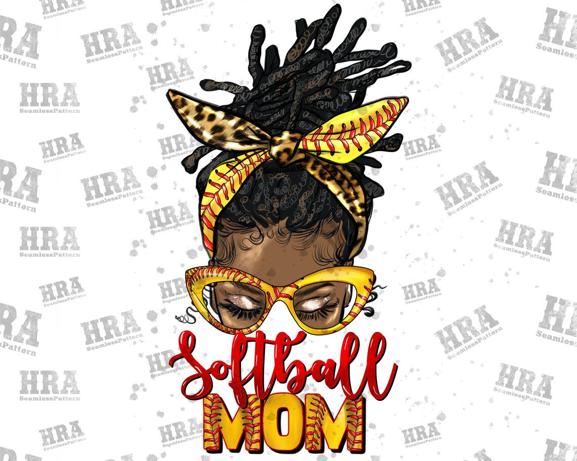 Afro Messy Locs Bun Softball Mom Png Sublimation Design Black - Etsy