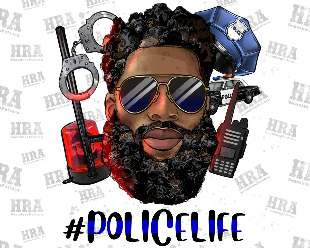 Bearded Black Man Police Life Png Sublimation Design, Afro Man Police ...
