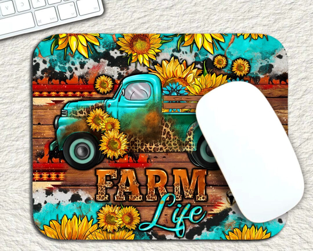 Western Farm Life Truck Mousepad Png Sublimation Design, Sunflowers ...