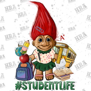 Student Life Troll Doll Png Sublimation Design, Hand Drawn Trol Doll ...