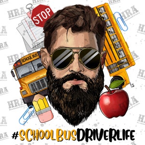 Bearded Man School Bus Driver Life Png Sublimation Design, Bearded Man ...
