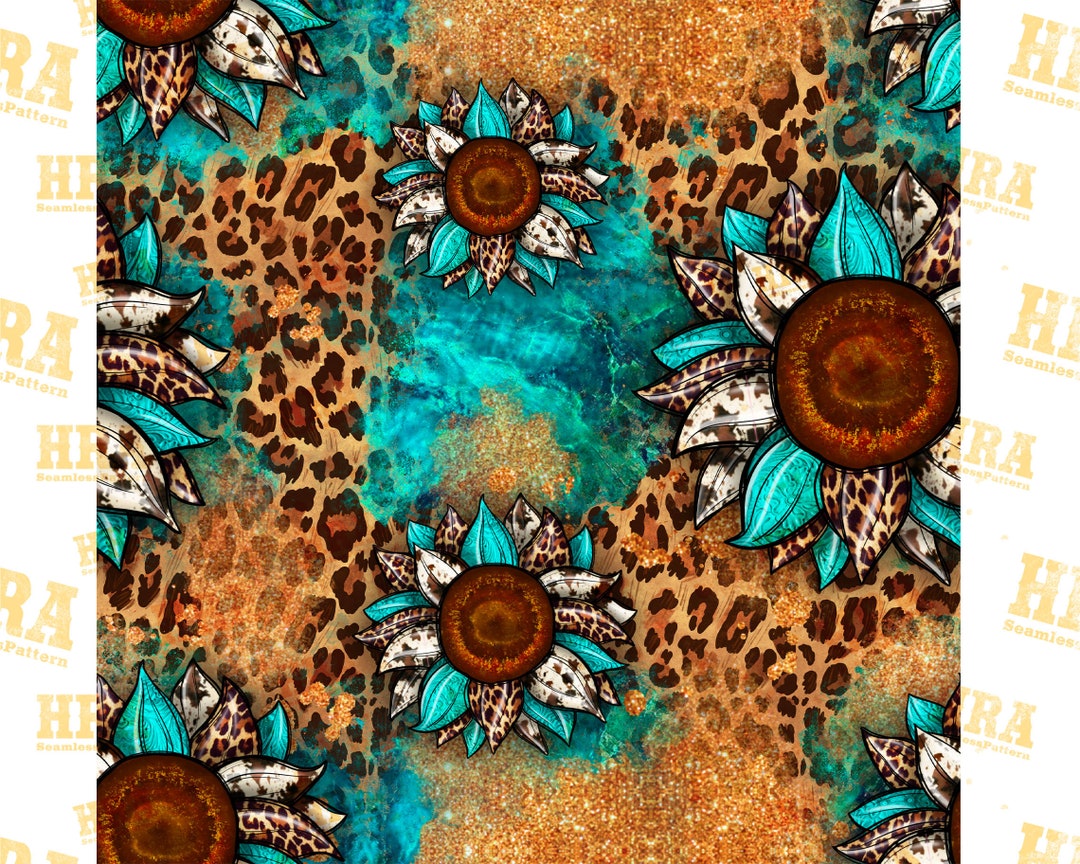 Cowhide Leopard Sunflower Seamless Pattern Sublimation Design Png ...