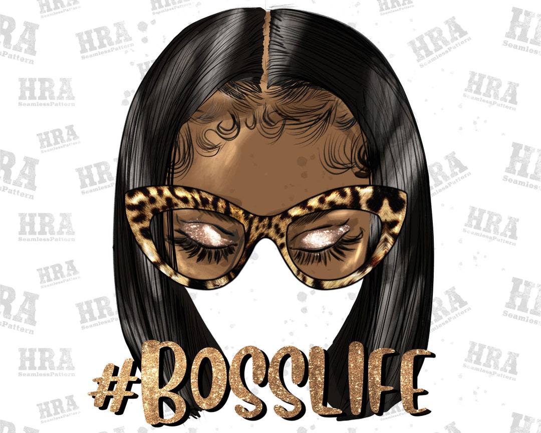 Boss Life Afro Messy Bun Straight Hair Png Sublimation Design, Black ...