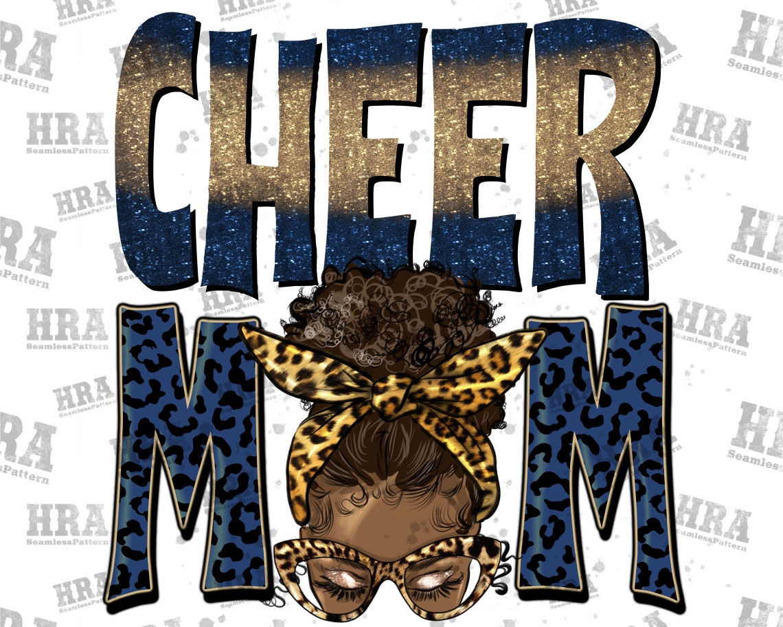 Afro Messy Bun Cheer Mom Vegas Gold and Navy Blue Png - Etsy