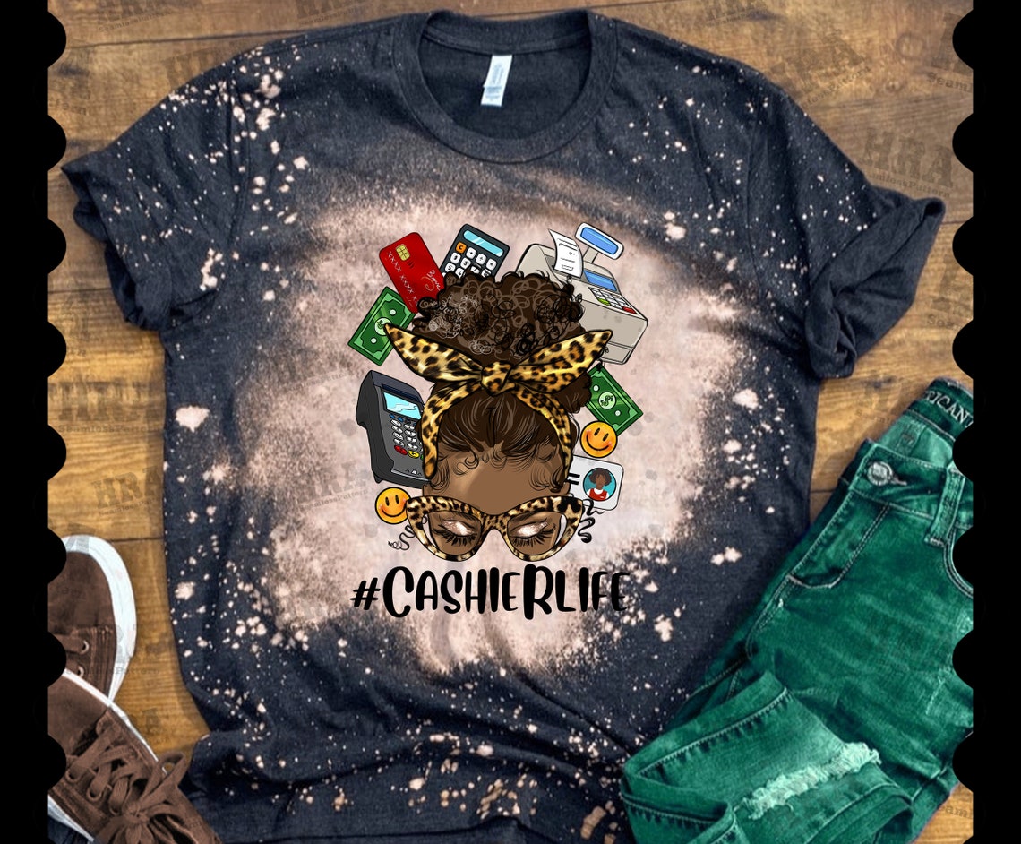 Afro Messy Bun Cashier Life Png Sublimation Design, Black Women Cashier ...