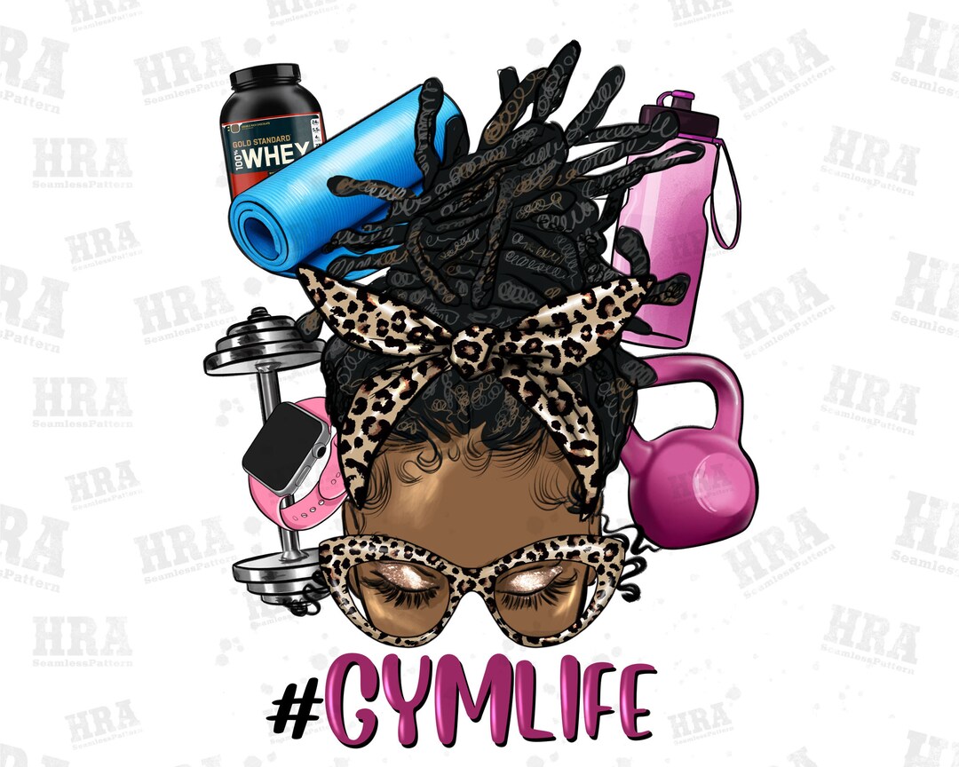 Afro Messy Locs Bun Gym Life Png Sublimation Design Download, Afro ...