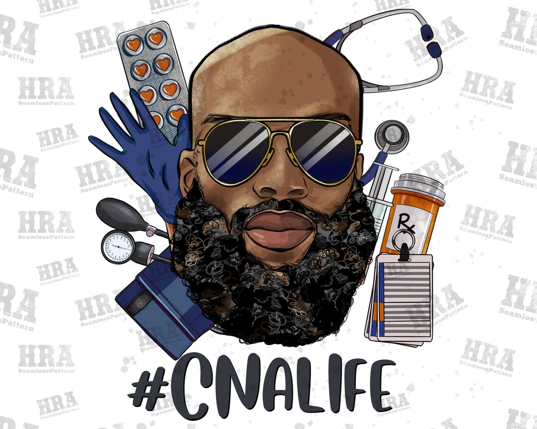 Black Bald Man Cna Life Png Sublimation Design, Afro Man Nurse Png, Cna ...