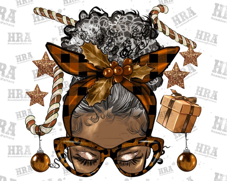 Melanin Christmas Afro Messy Bun Gray Hair Png Sublimation Etsy