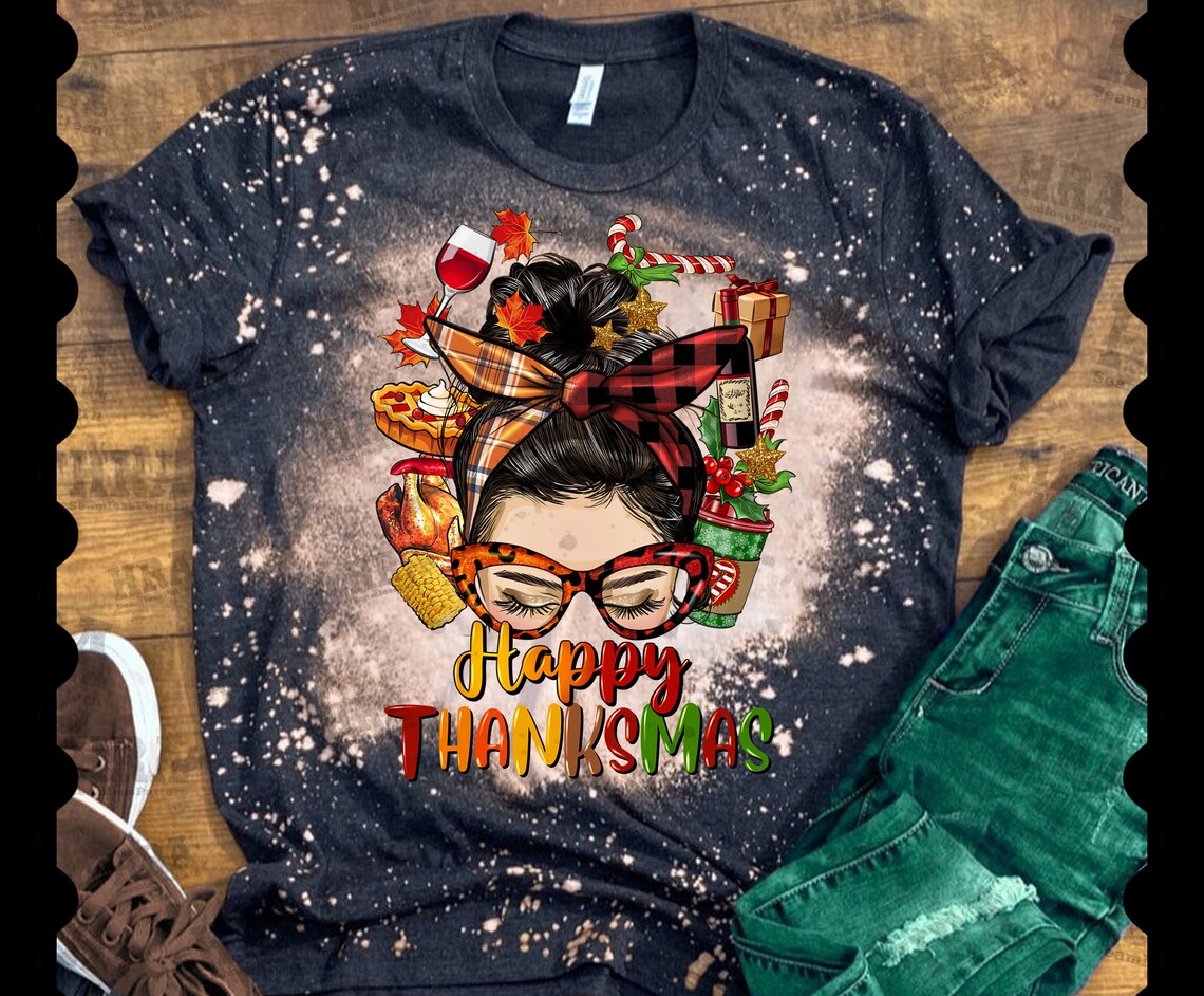 Messy Bun Happy Thanksmas Thanksgiving Christmas Png - Etsy