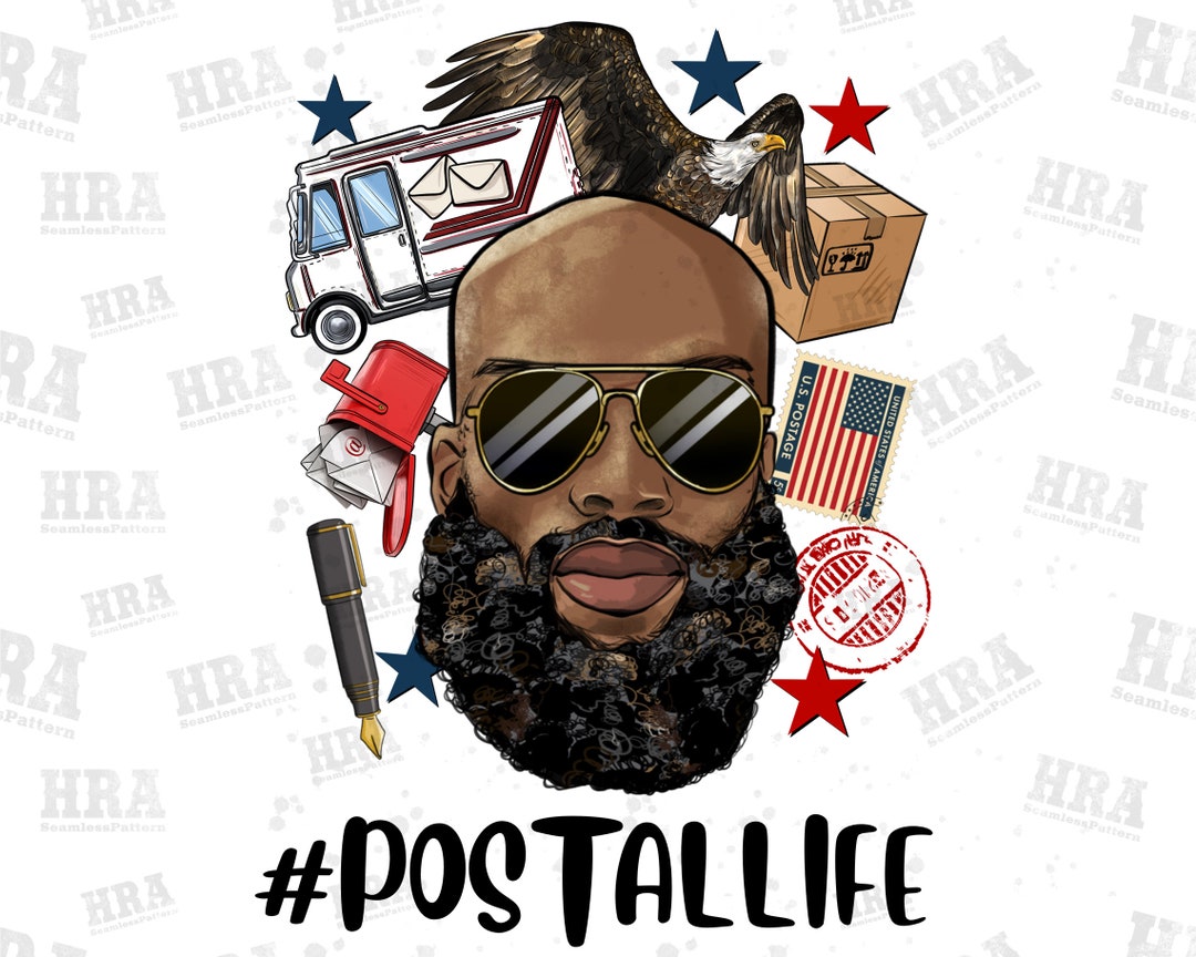 Bald Black Man Bearded Postal Life Png Sublimation Design Download ...