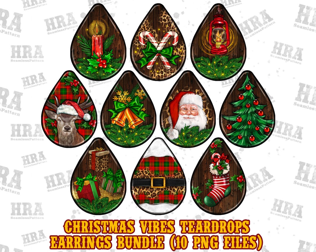 Christmas Vibes 10 Digital Images Teardrop Earrings Png - Etsy