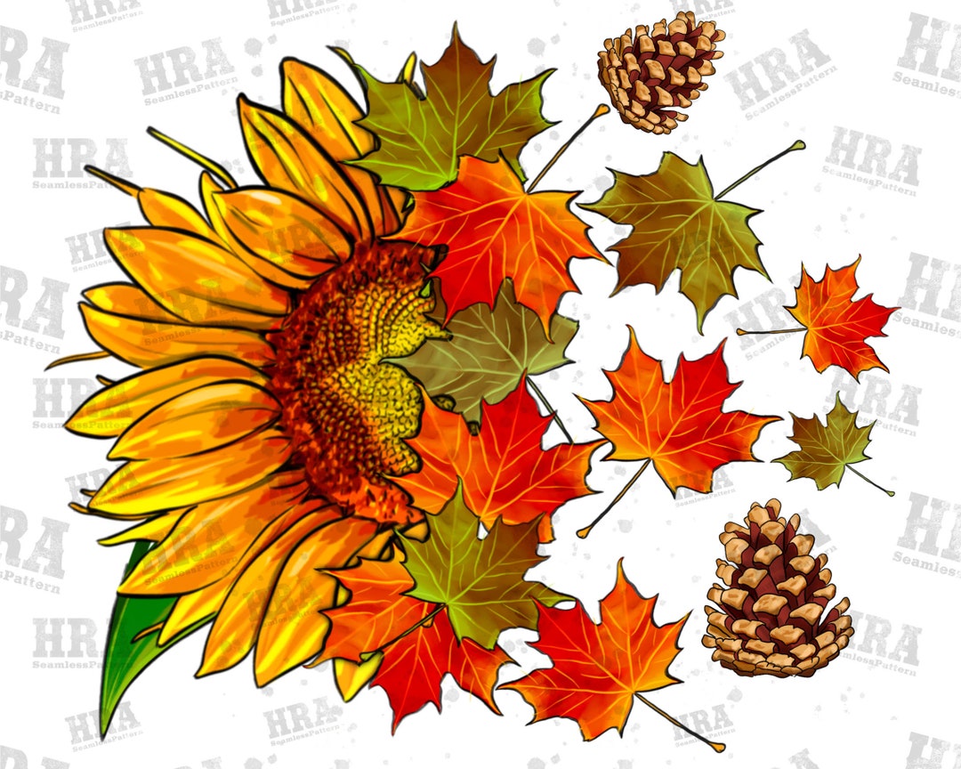 Sunflower and Autumn Leaves Png Sublimation Design, Fall Png, Autumn ...
