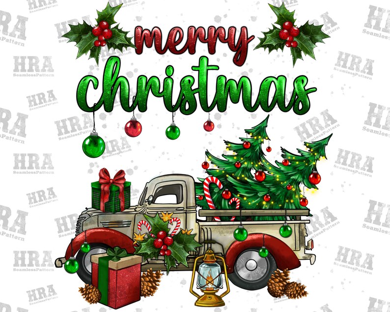 Merry Christmas and Truck Png Sublimation Design Christmas - Etsy