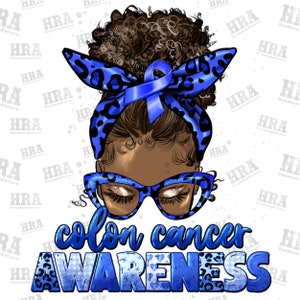 Afro Messy Bun Colon Cancer Awareness Png, Cancer Awareness Png, Blue ...