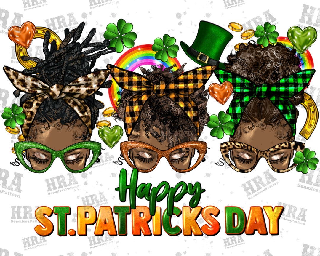 St. Patrick's Day Afro Women Messy Buns Png Sublimation Design Download ...
