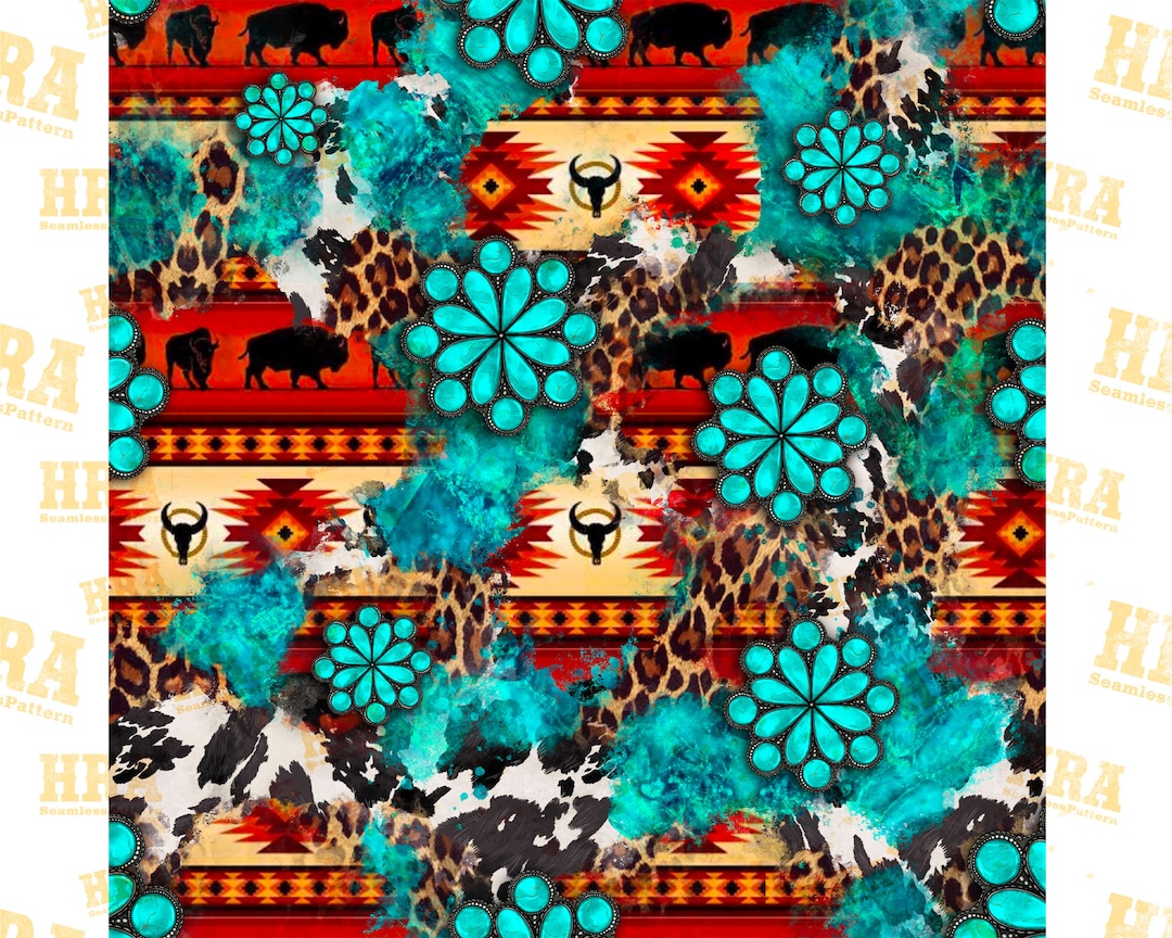 Aztec Turquoise Gemstone Seamless Pattern Sublimation Design Png ...