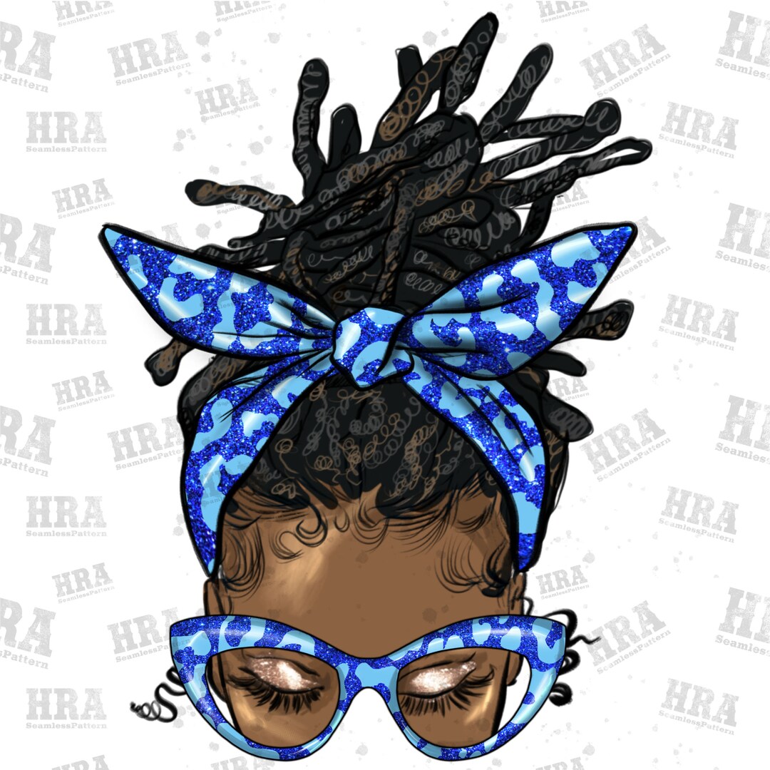 Afro Messy Locs Bun Sorority Color Royal Blue and Light Blue Png, Afro ...