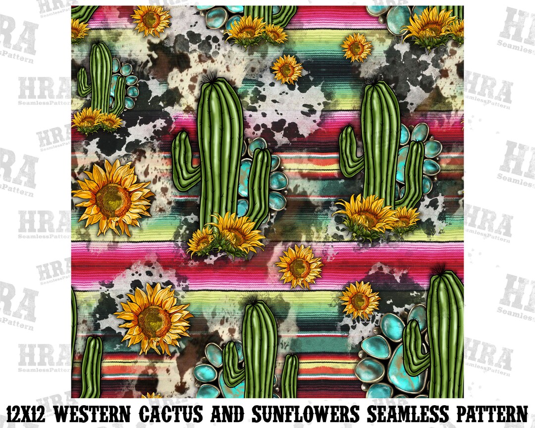 Western Cactus Sunflowers Seamless Pattern Png Sublimation Design ...
