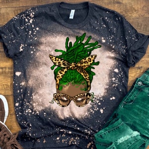 Afro Messy Bun Green Locs Hair Leopard Png Sublimation Design,black ...