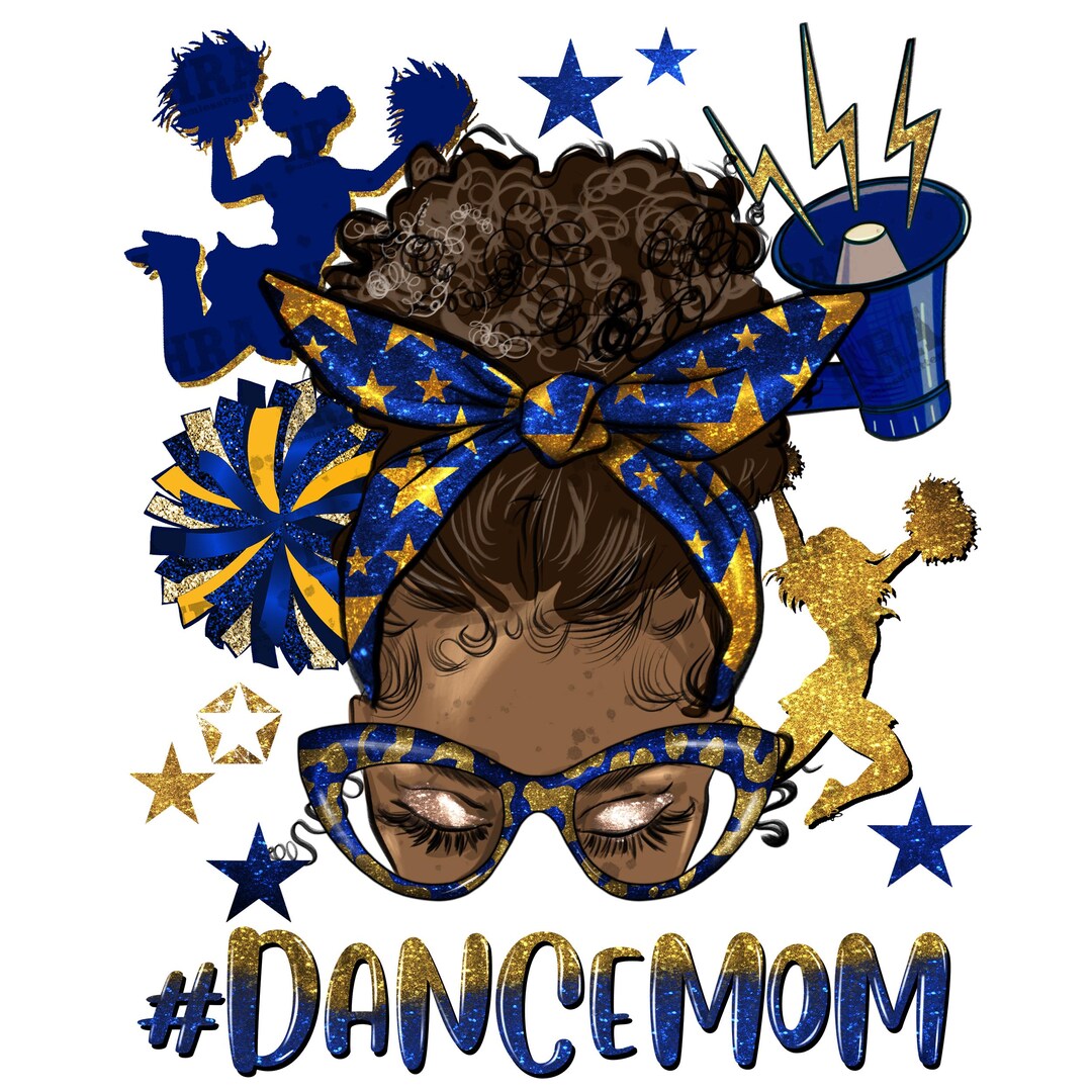 Afro Messy Bun Dance Mom Life Blue and Gold Png Sublimation Design ...