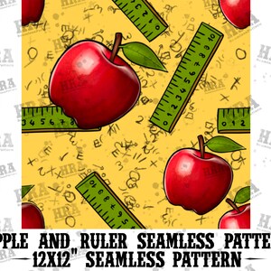 Apple and Ruler Seamless Pattern Png Sublimation Design, Apple Seamless ...