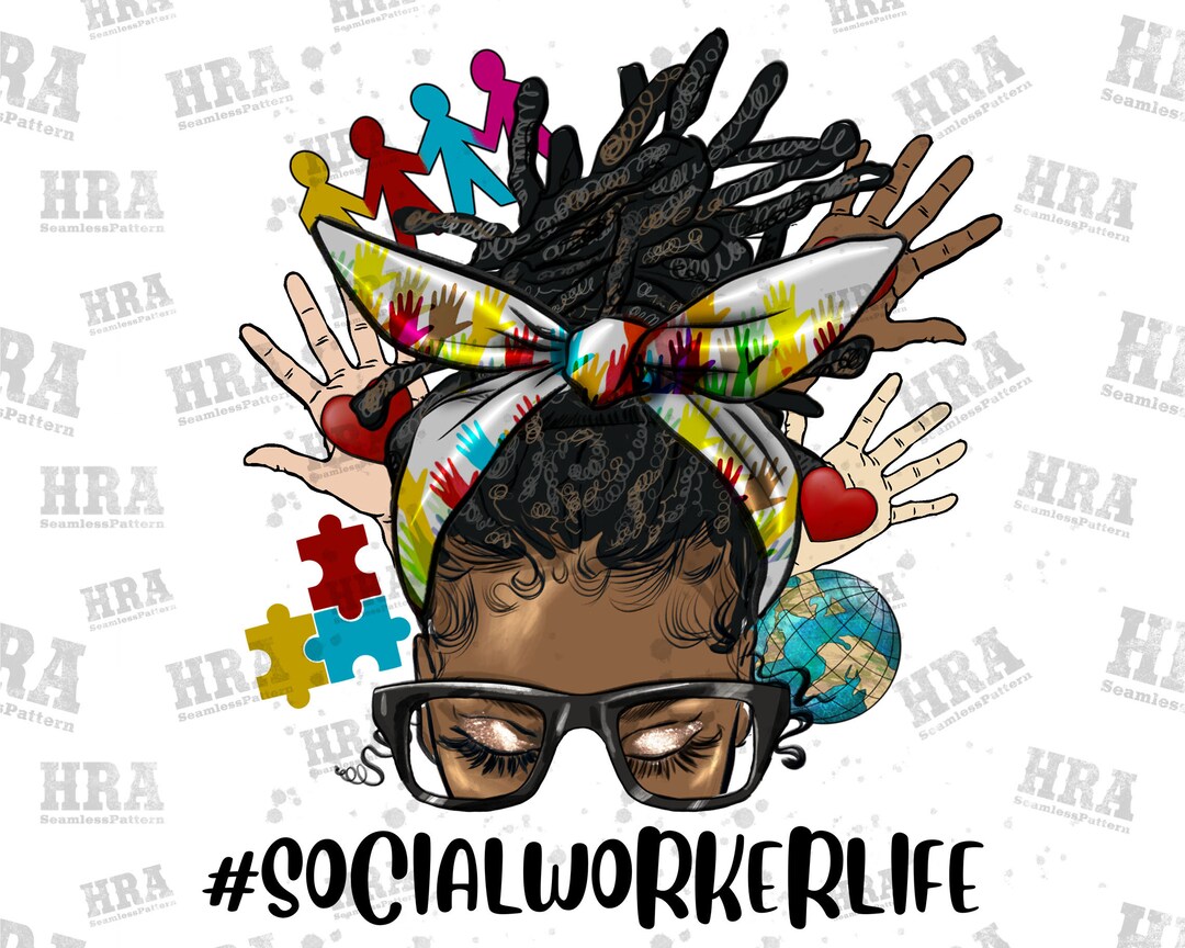 Afro Messy Bun Locs Social Worker Life Png Sublimation Design, Black ...