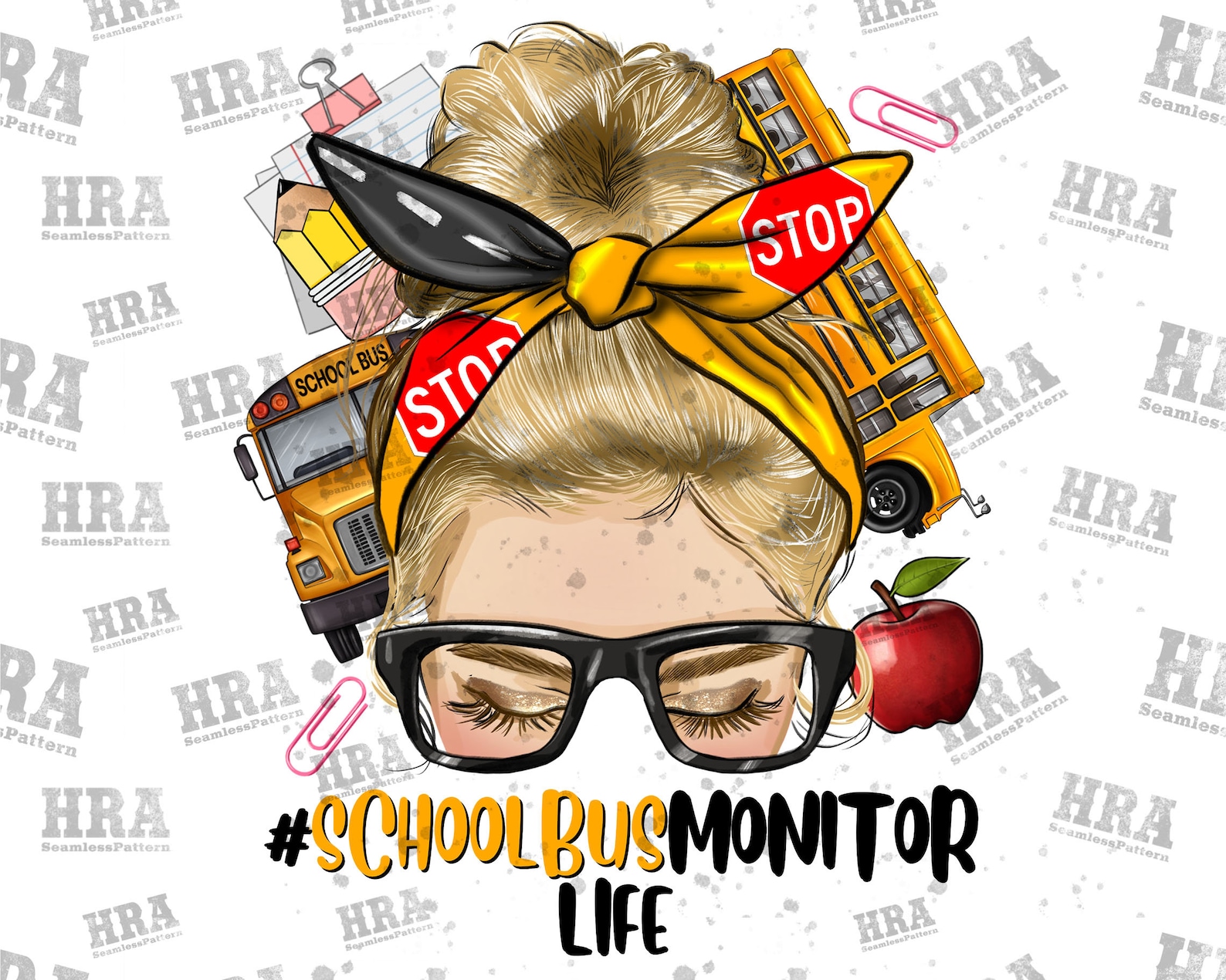 School Bus Monitor Life Blonde Messy Bun Png Sublimation Design, Messy ...