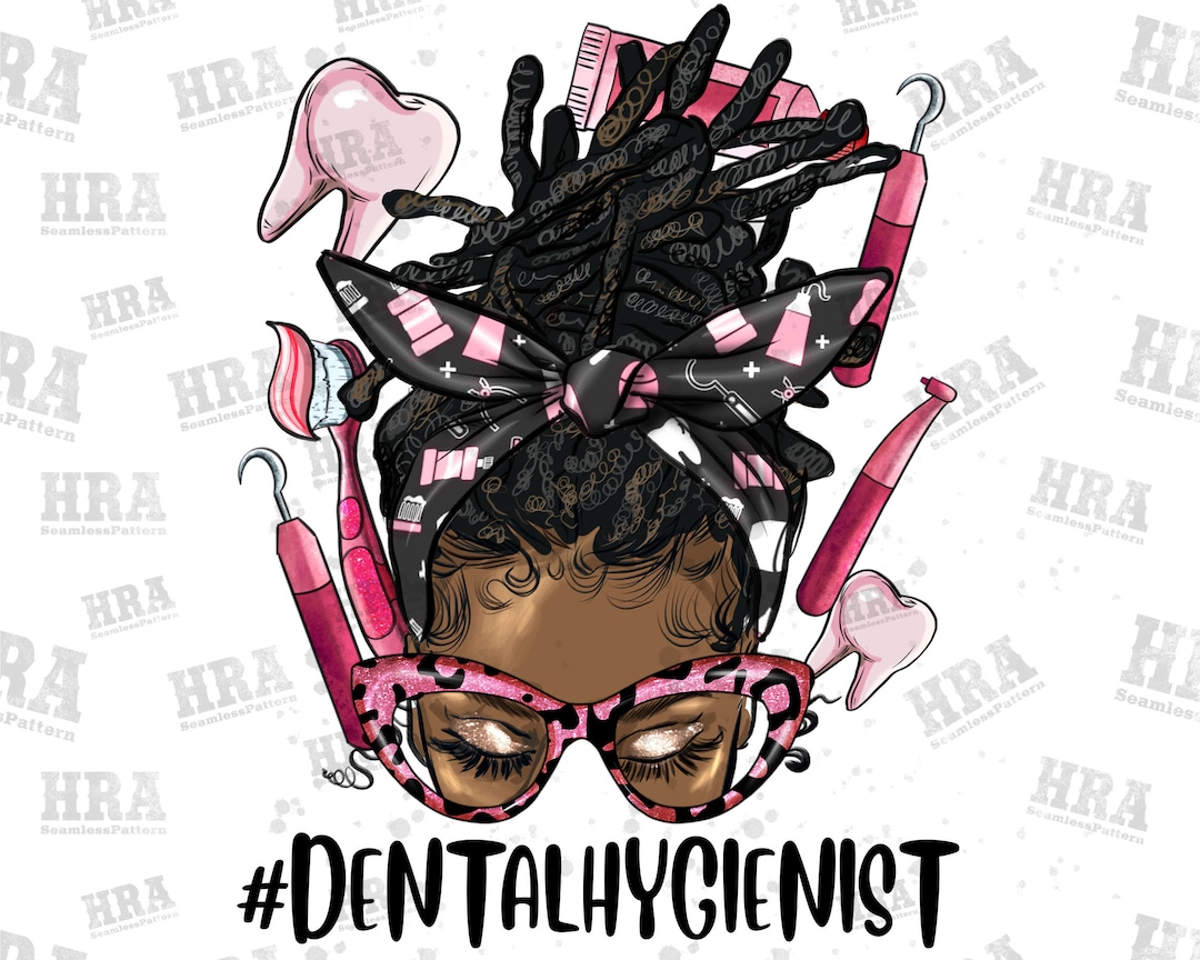 Afro Messy Locs Bun Dental Hygienist Png Sublimation Design, Black ...