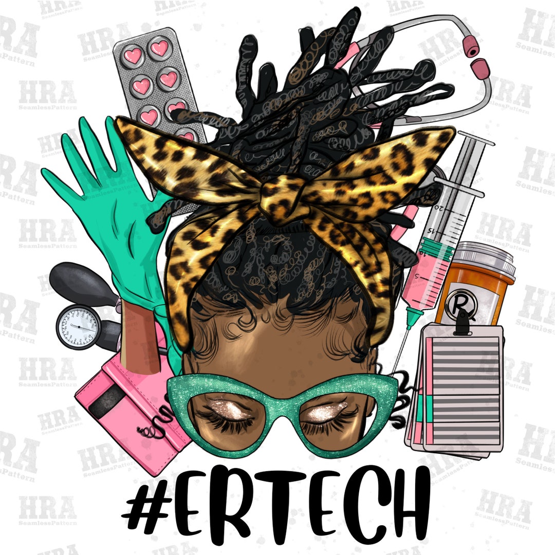 Afro Messy Bun Locs Hair Emergency Technician Png, Medical Png, Black ...