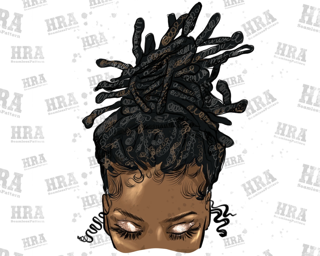 Afro Messy Bun Loc Hair Plain Png Sublimation Design, Black Woman Png ...