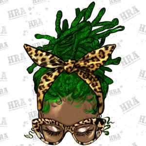 Afro Messy Bun Green Locs Hair Leopard Png Sublimation Design,black ...