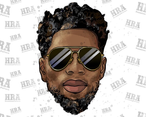 Schwarzer Mann Gesicht Bart Mann Mit Bart Auf Grünem Hintergrund. Bei