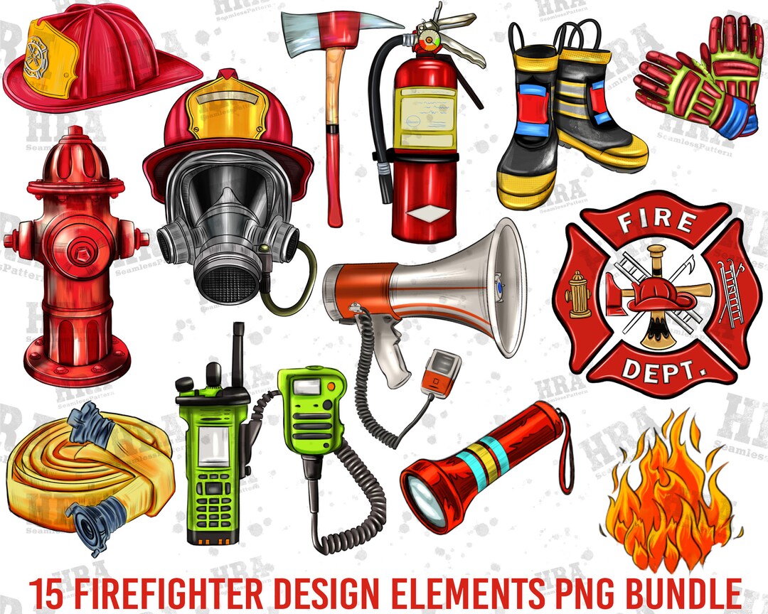 Firefighter Png Sublimation Design Bundle, Firefighter Elements Png ...