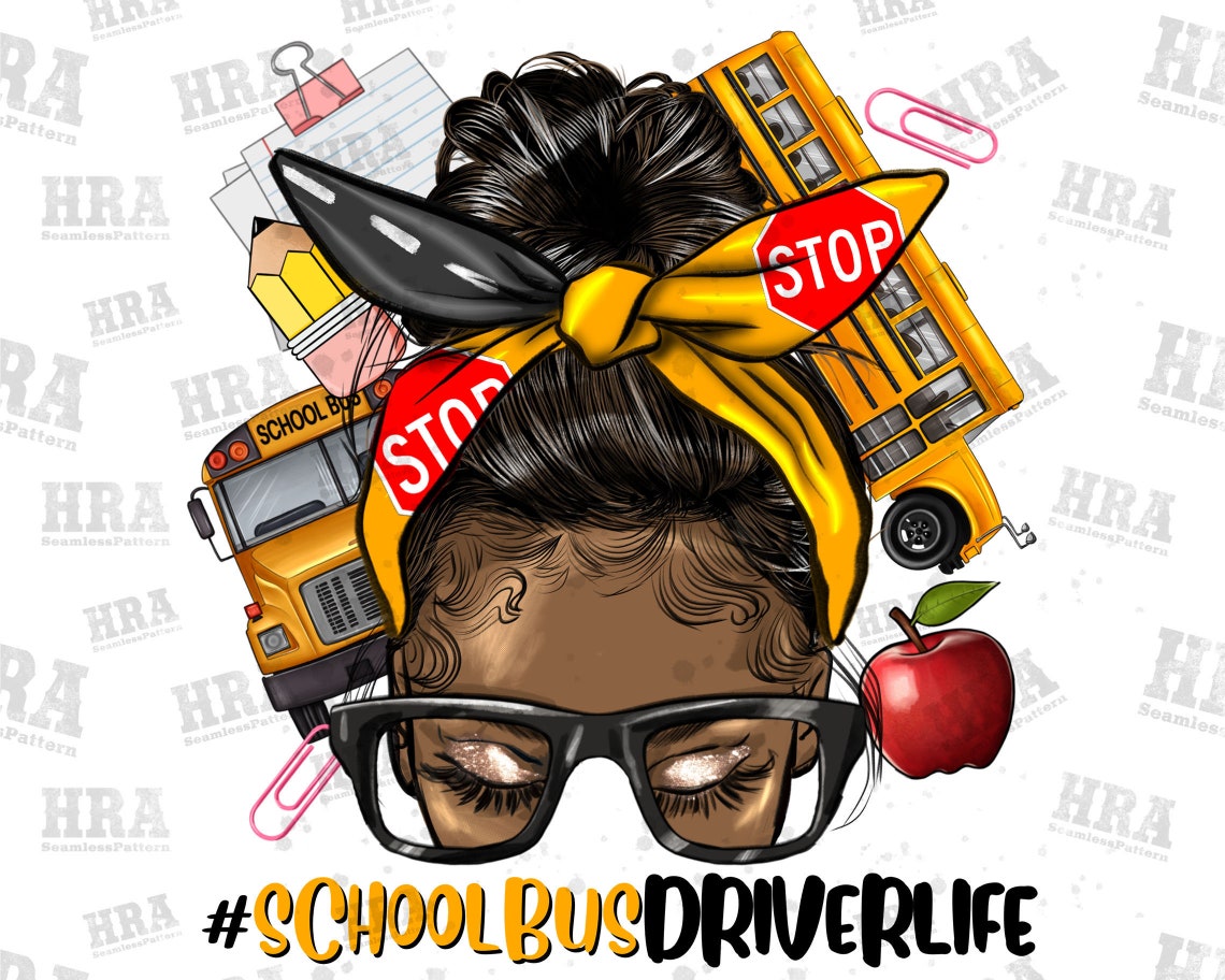 Afro Messy Bun Straight Hair School Bus Driver Life Png - Etsy