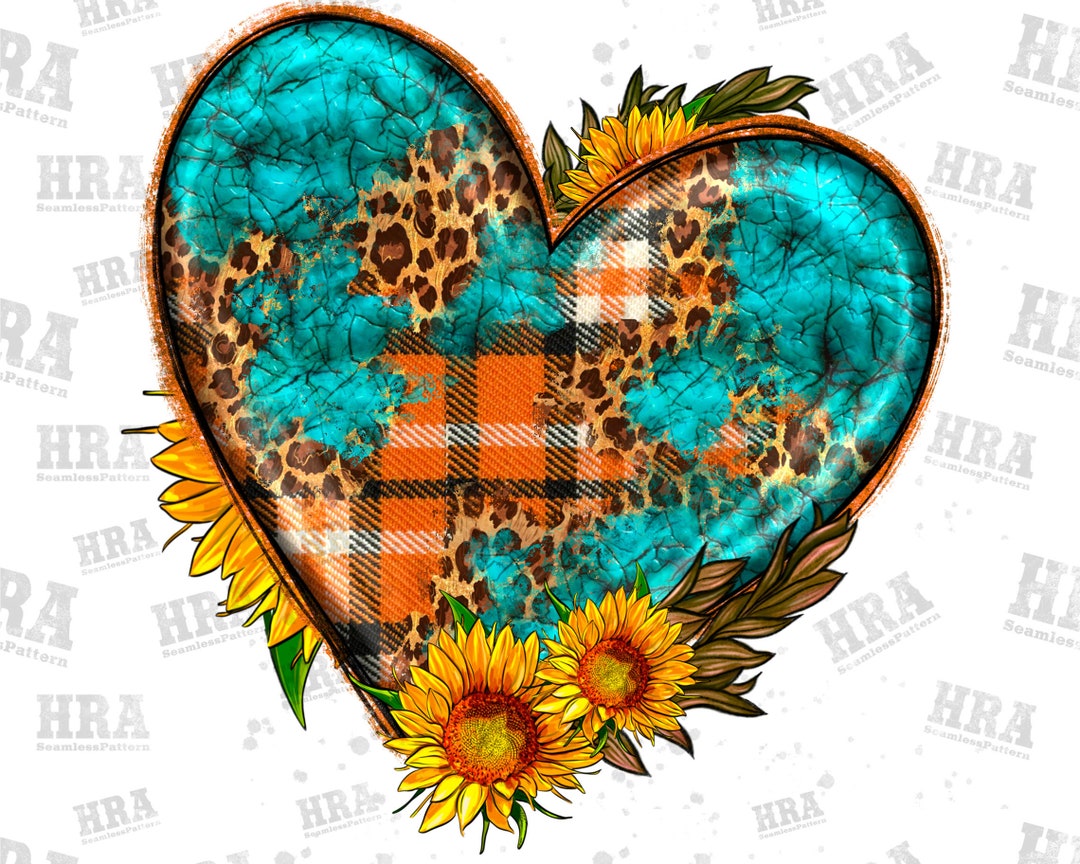 Western Fall Pattern Heart Sunflowers Png Sublimation Design,fall Heart ...