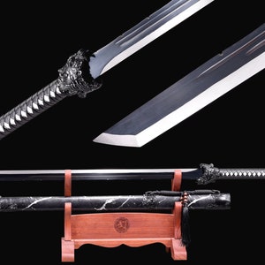 Handmade Straight Samurai Sword High Manganese Steel Black Blade ...