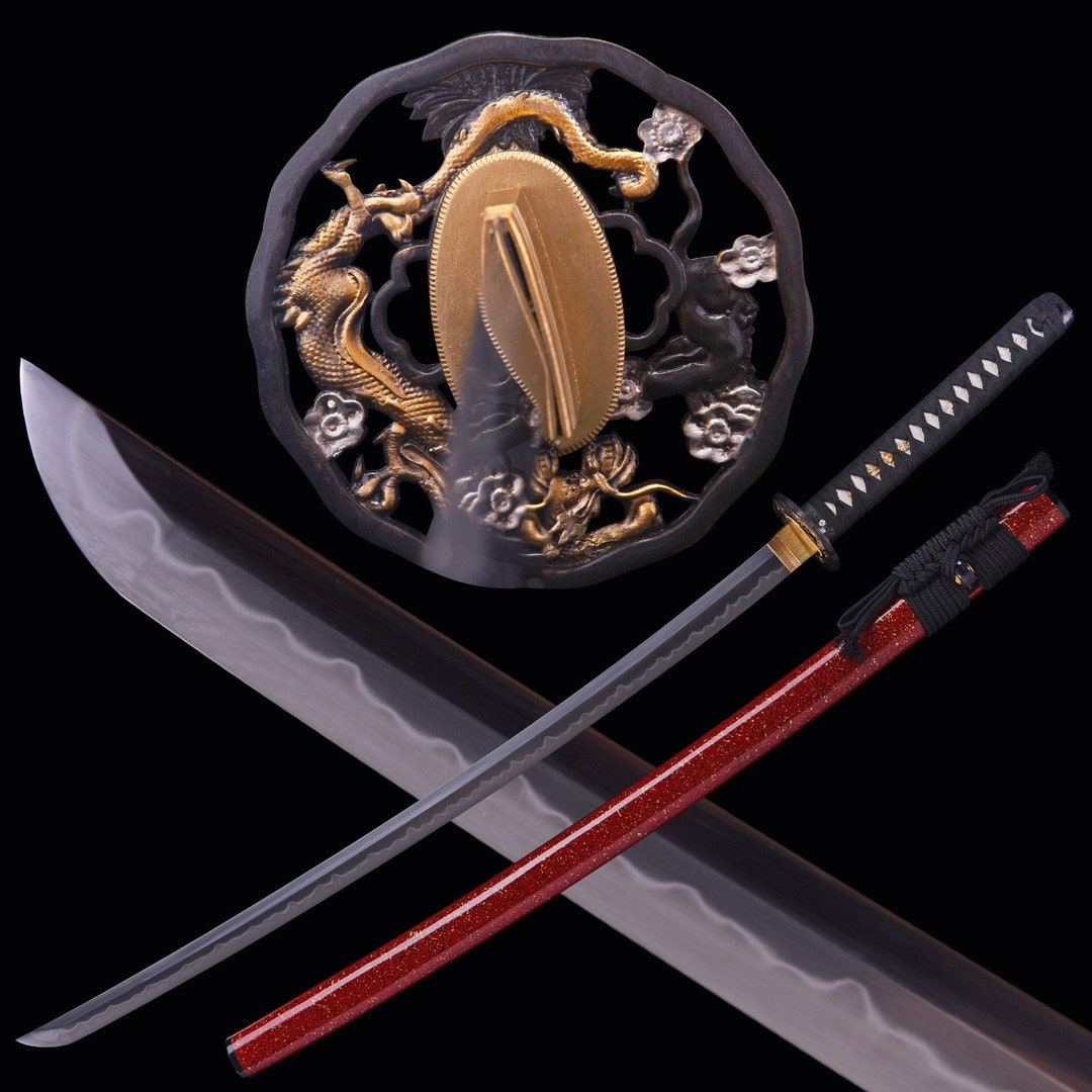 Handmade Katana Sword T10 Steel Clay Tempered Blade Three Shade Hand ...