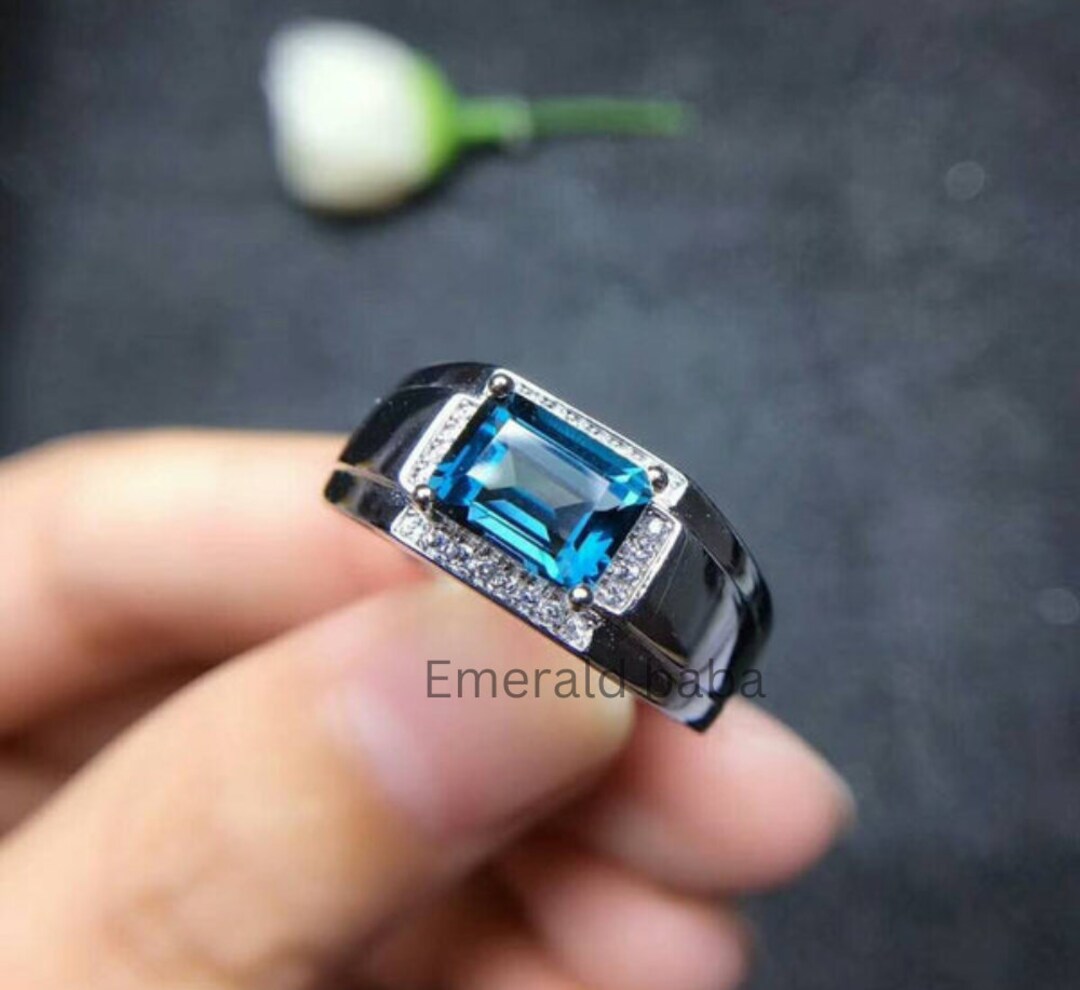 Genuine London Blue Topaz Men's Ring 925 Sterling Silver - Etsy