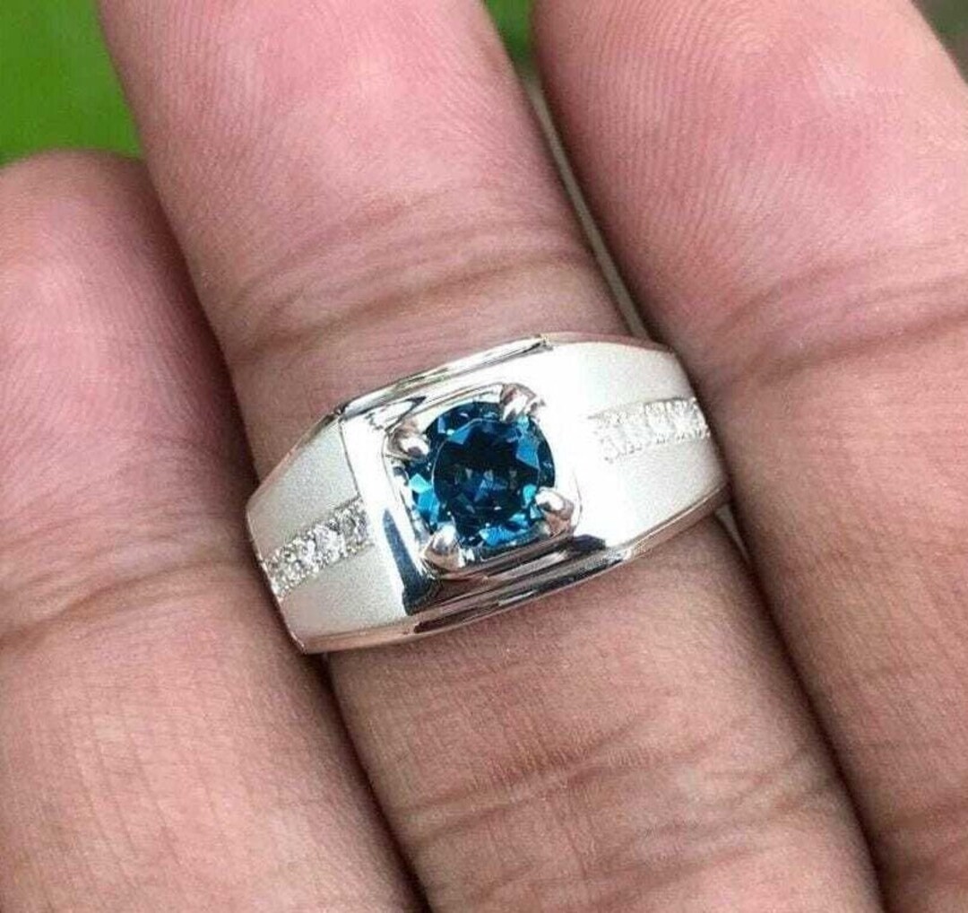 Natural London Blue Topaz Men's Ring, 925 Solid Sterling Silver Blue ...