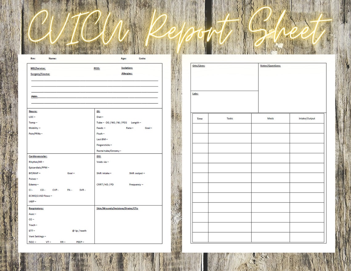 CVICU Report Sheet - Etsy