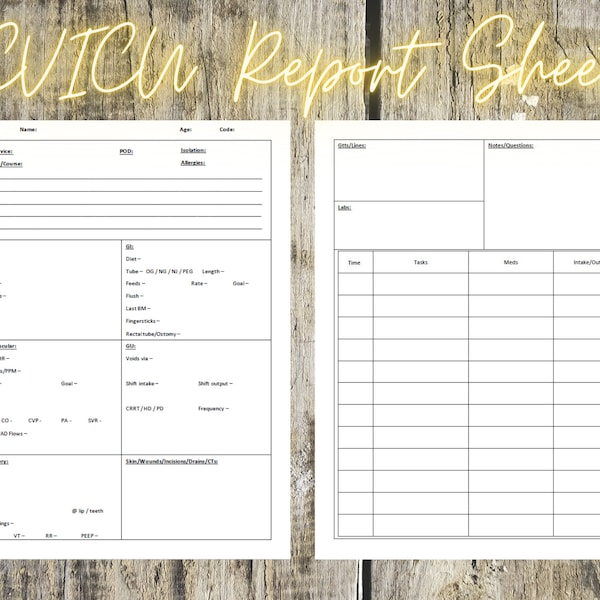 Cvicu Report Sheet - Etsy