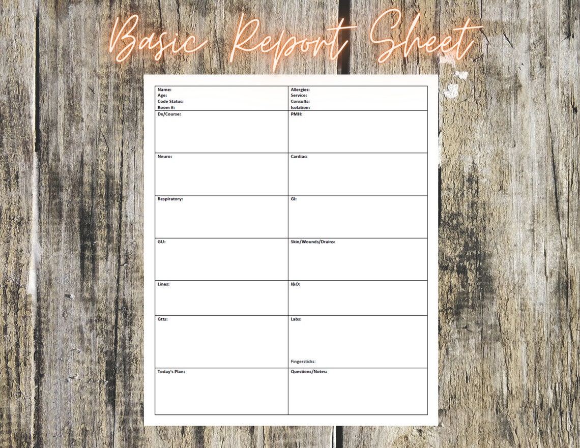 Basic Nursing Report Sheet - Etsy