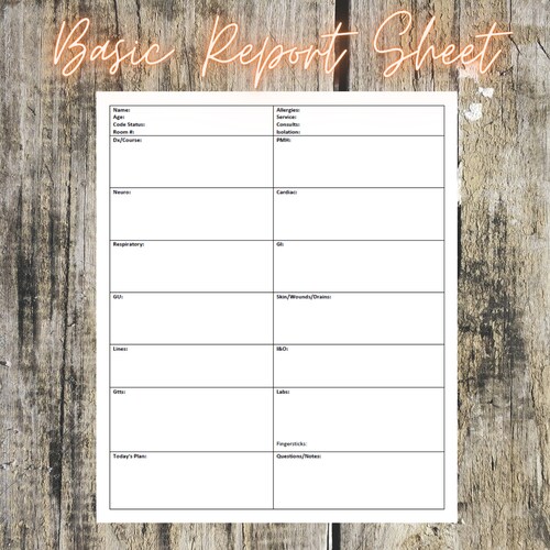 Basic Nursing Report Sheet - Etsy